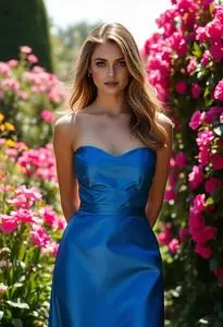 Blue Satin Prom Dress Face Swap