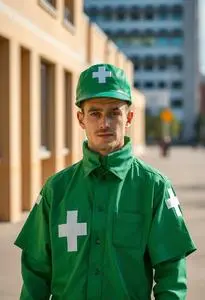 Green Cross Code Man Costume Face Swap