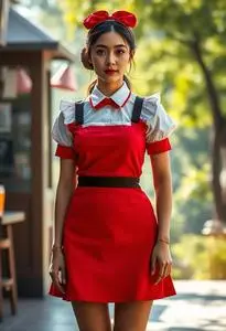 Red Waitress Costume Face Swap