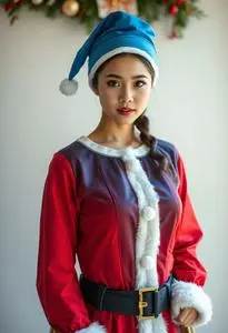 Woman Blue Santa Costume Face Swap