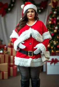 Plus Size Woman Santa Costume Face Swap