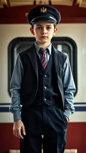 Free Boy Train Conductor Outfit Fancy Dress Face Swap