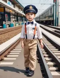 Free Boy Train Conductor Outfit Fancy Dress Face Swap